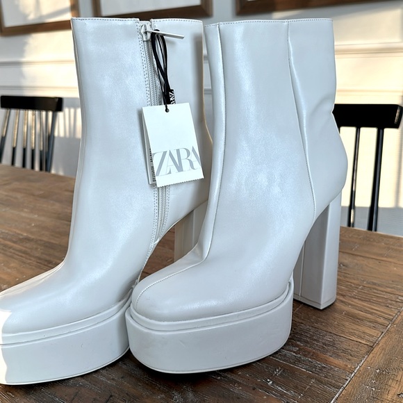 Zara | Shoes | Zara White Platform Heeled Boots X Size 38 | Poshmark